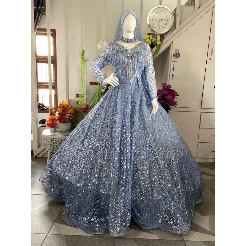 Jual gaun pengantin squin ekor | Shopee Indonesia