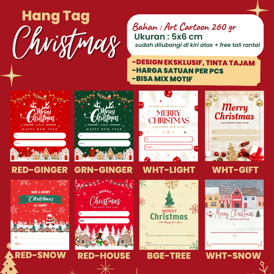 Jual Hangtag Natal 5x6 cm Hang Tag Label Merry Christmas Art Carton ...