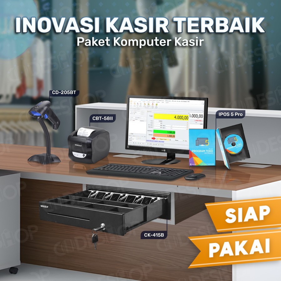 Jual Paket Komputer Kasir + IPOS 5 Pro + CD-205BT + CBT-58II + CK-415B ...
