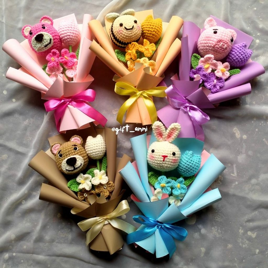 Jual Bouquet Bunga Tulip Boneka Rajut Amigurumi Crochet Petite Size ...
