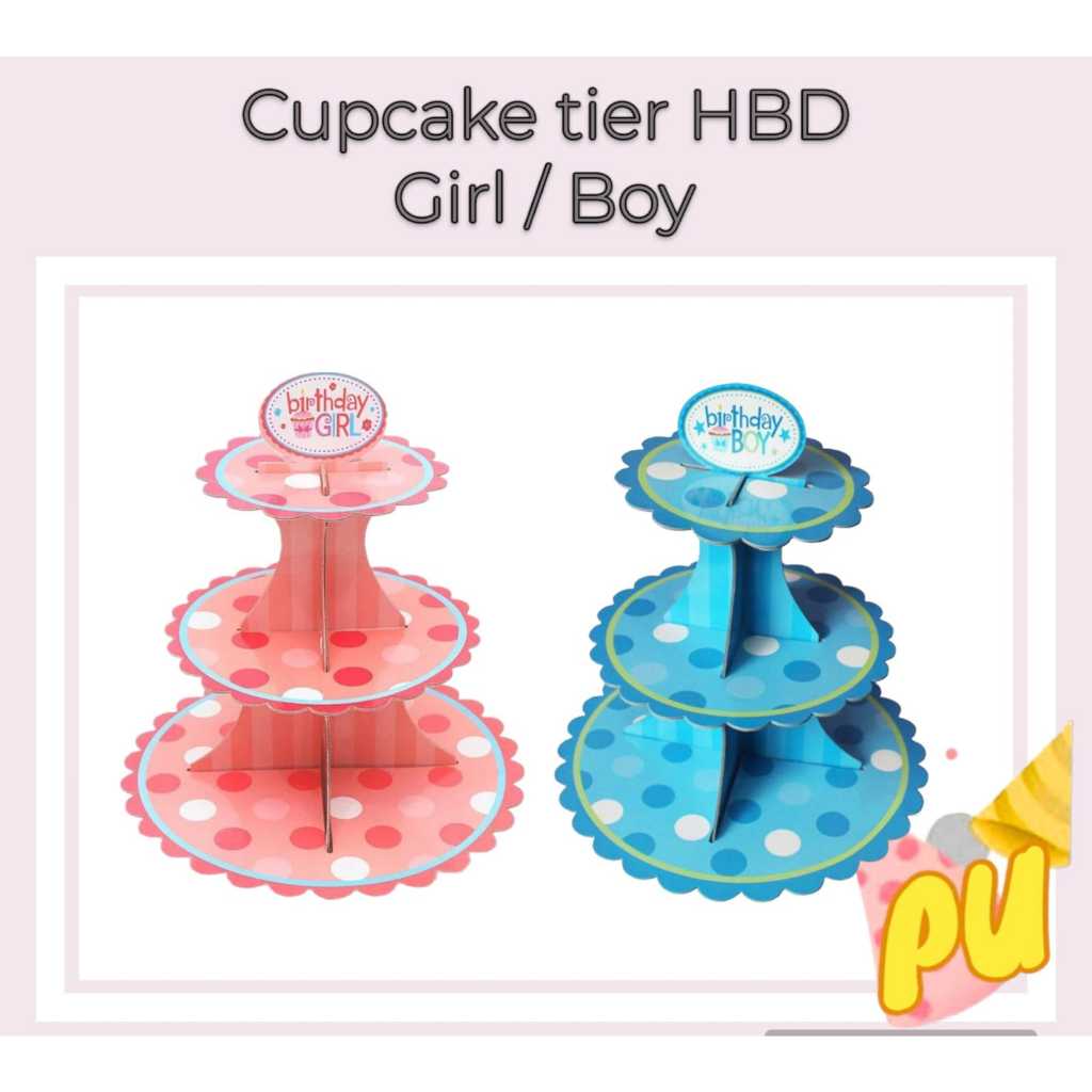 Jual Cupcake Tier HAPPY BIRTHDAY GIRL BOY / Cup cake Stand Ulang Tahun Pink Biru | Shopee Indonesia