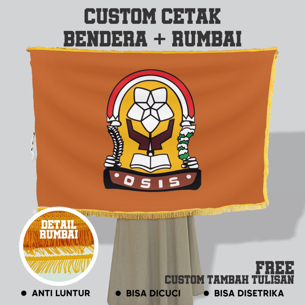 Jual bendera logo osis sma bolak balik 2 sisi plus renda rumbai jumbo ...