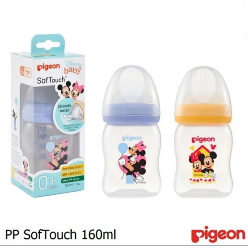 Jual PIGEON Botol PP Clear Wide Neck 160ml Disney Mickey Minnie / Botol Pigeon Wideneck Soft ...