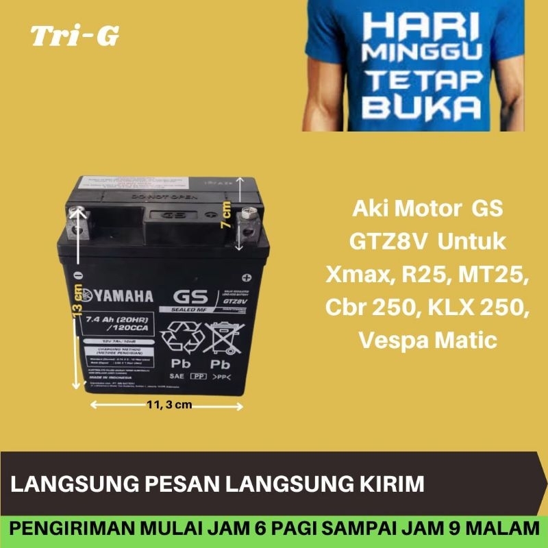 Jual AKI MOTOR GS GTZ8V / AKI GS GTZ8V /XMAX / R25 / MT25 / CBR 250 / KLX 250 / VESPA SPRINT ...