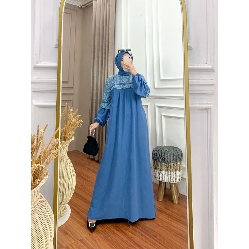 Jual GAMIS SHELIYA Set Hijab Gamis Crinkle Mix Brukat Terbaru Gamis ...