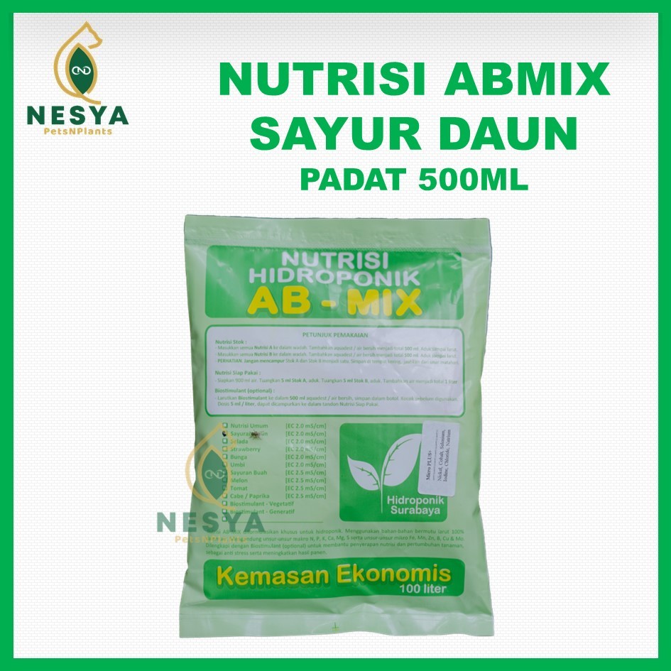 Jual Nutrisi AB MIX Abmix Hidroponik Sayur Daun 500ml Untuk 100 Liter ...
