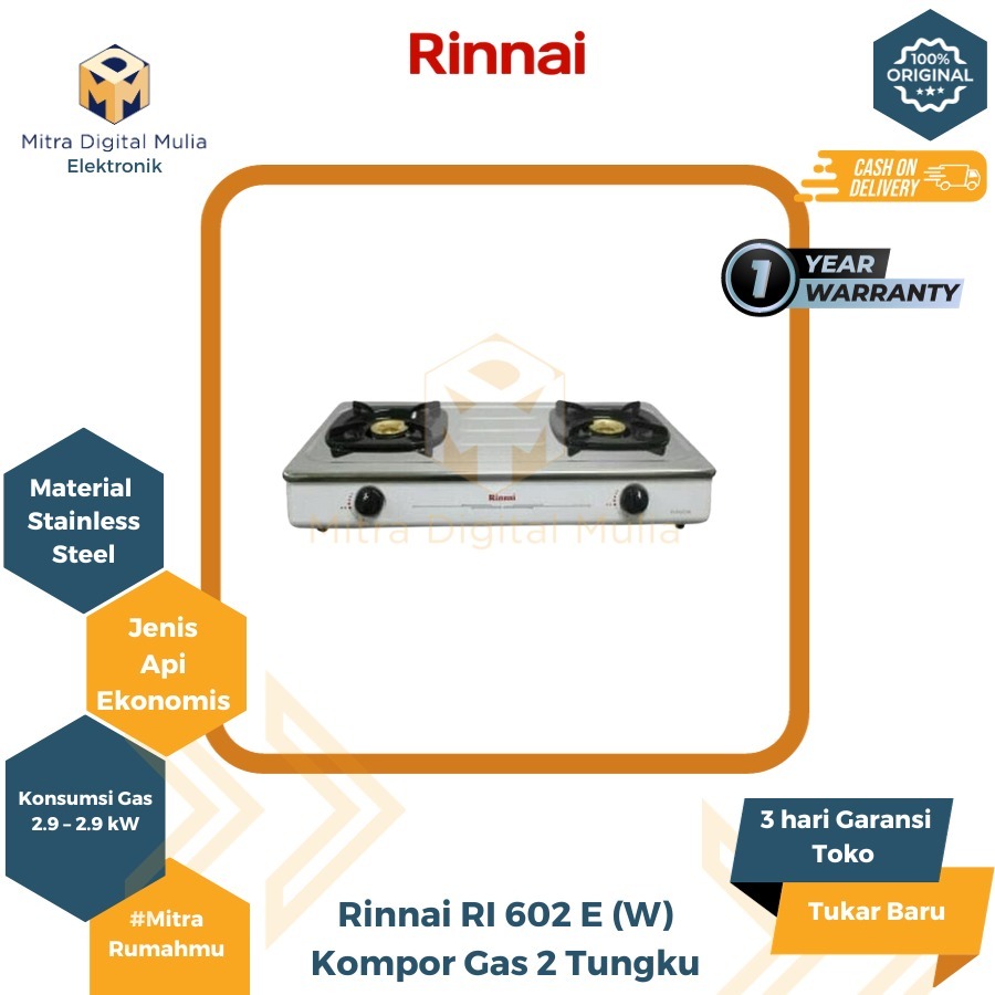 Jual Rinnai RI 602 E(W) Kompor Gas 2 Tungku Stainless | Shopee Indonesia