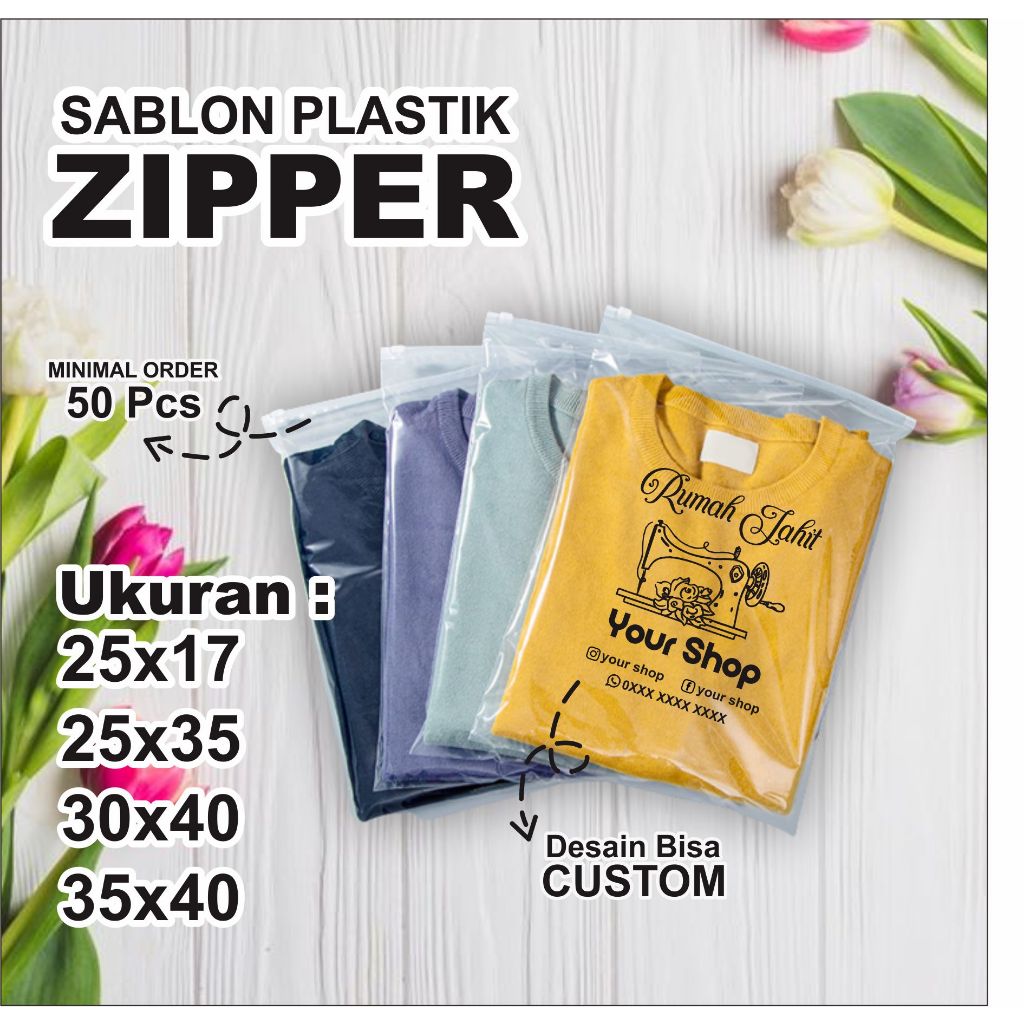 Jual Zipper Bag Custom Sablon 1 warna Plastic Doff Packaging Baju ...