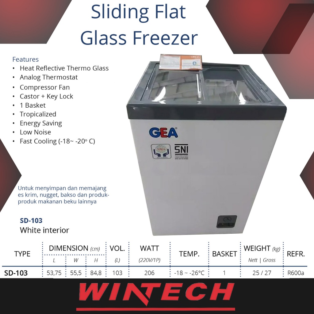 Jual Gea SD-103 Sliding Flat Glass Freezer - Kulkas Kaca Pembeku Ice ...