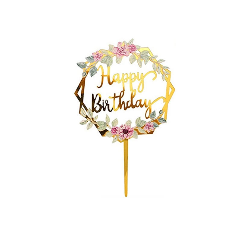 Jual Cake Topper Akrilik Happy Birthday Topper Bunga Dekorasi Kue Ulang ...