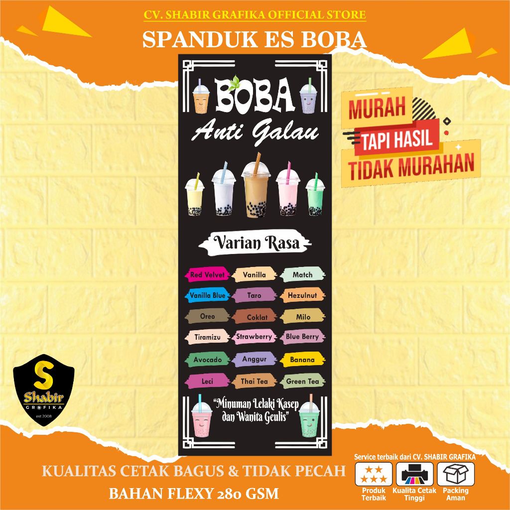 Jual SPANDUK ES BOBA, MINUMAN KEKINIAN, II Uk. 100x50CM | Shopee Indonesia