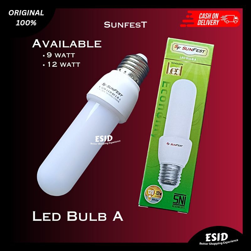 Jual [ Min 5 Pcs ] Sunfest Lampu Led Bulb A 9w / 12w | Lampu Led Stick Sunfest Super Terang ...