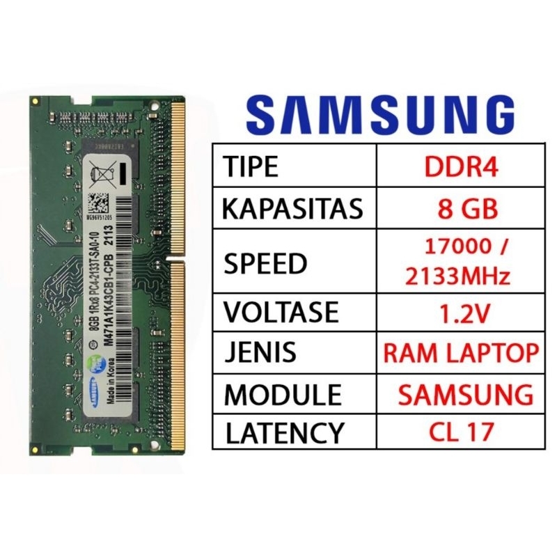 Jual RAM LAPTOP SAMSUNG SODIMM DDR4 8GB PC17000 / 2133 | Shopee Indonesia