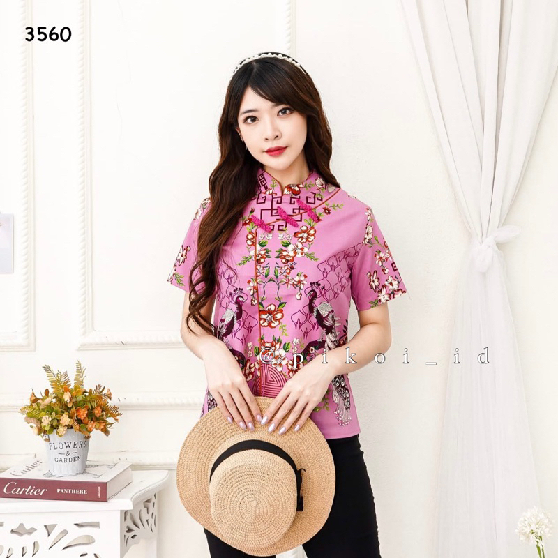 Jual Atasan Cheongsam Batik Merah CNY / Baju Congsam Qipao Sincia Katun ...