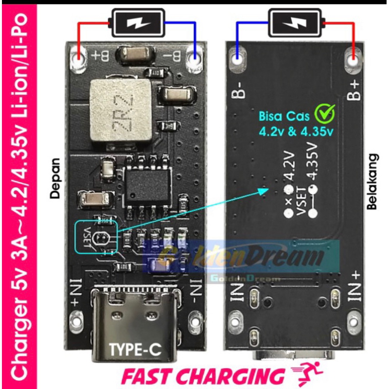 Jual TP4056 Modul Charging Battery Lithium fast charging 18650 tipe C ...