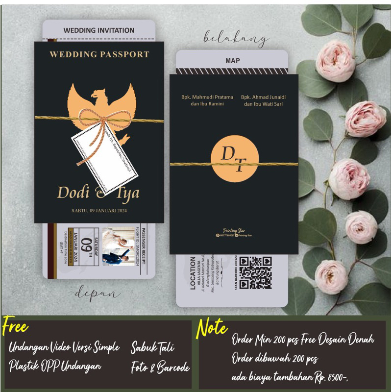 Jual UNDANGAN PERNIKAHAN STYLE PASSPORT WEDDING PASSPORT FREE TALI ...