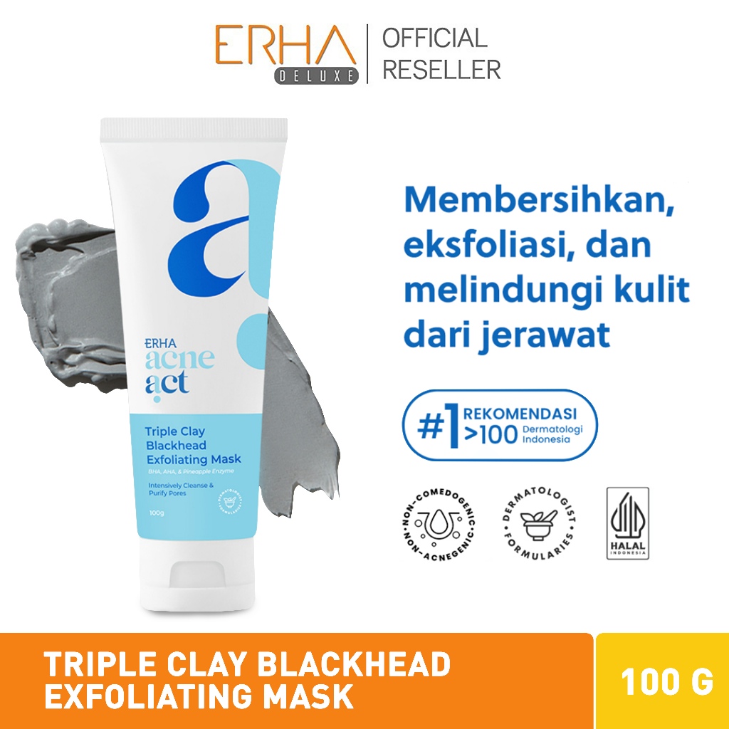 Jual ERHA Acneact Triple Clay Blackhead Exfoliating Mask - Masker ...