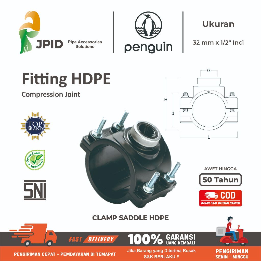 Jual Fitting HDPE Clamp Saddle Penguin 32mm x 1/2" | Shopee Indonesia