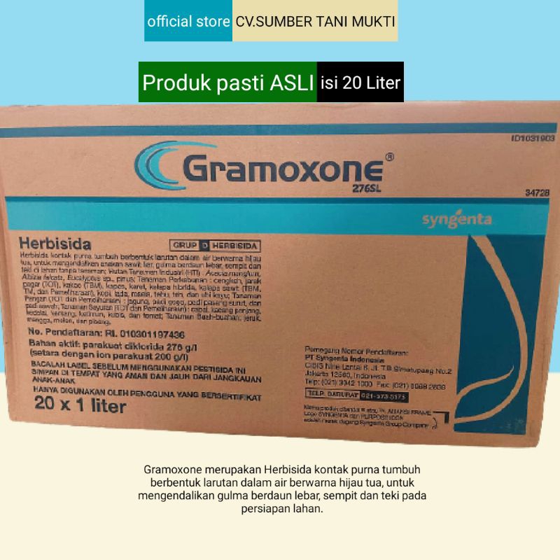 Jual Herbisida kontak Gramoxone 1 dus (isi 20liter/botol) | Shopee ...