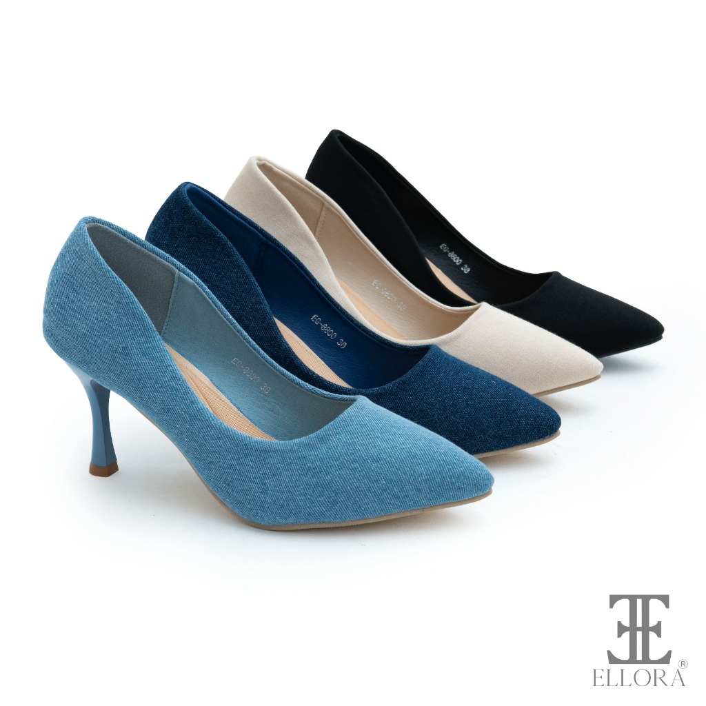 Jual ELLORA EG-8800 Sepatu Heels Kerja Wanita Import Bahan Denim 8.5cm ...