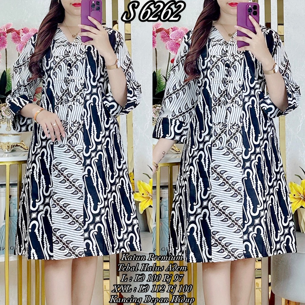 Jual 6262 Dress Katun Motif Batik Super Mewah | Shopee Indonesia