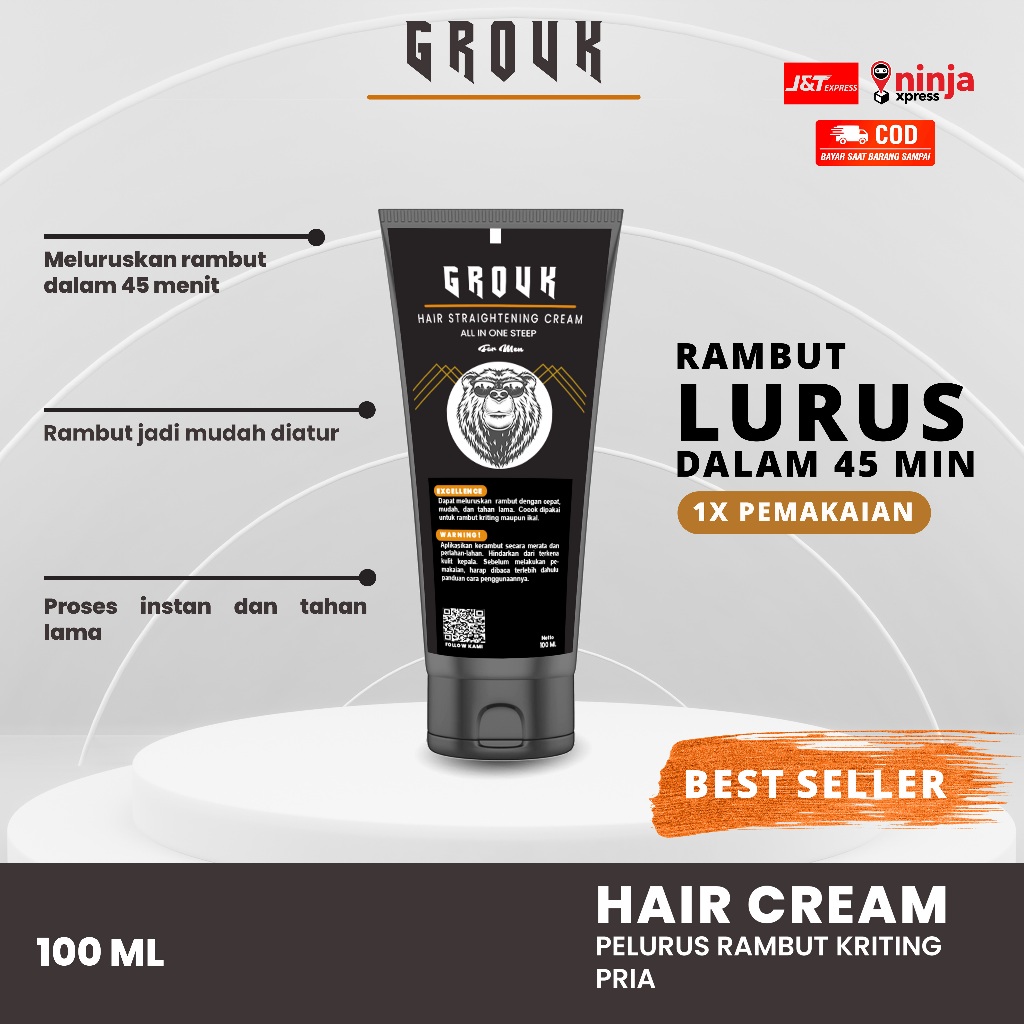 Jual [PROMO 100ML] GROVK PELURUS RAMBUT PERMANEN PRIA TANPA CATOK ...