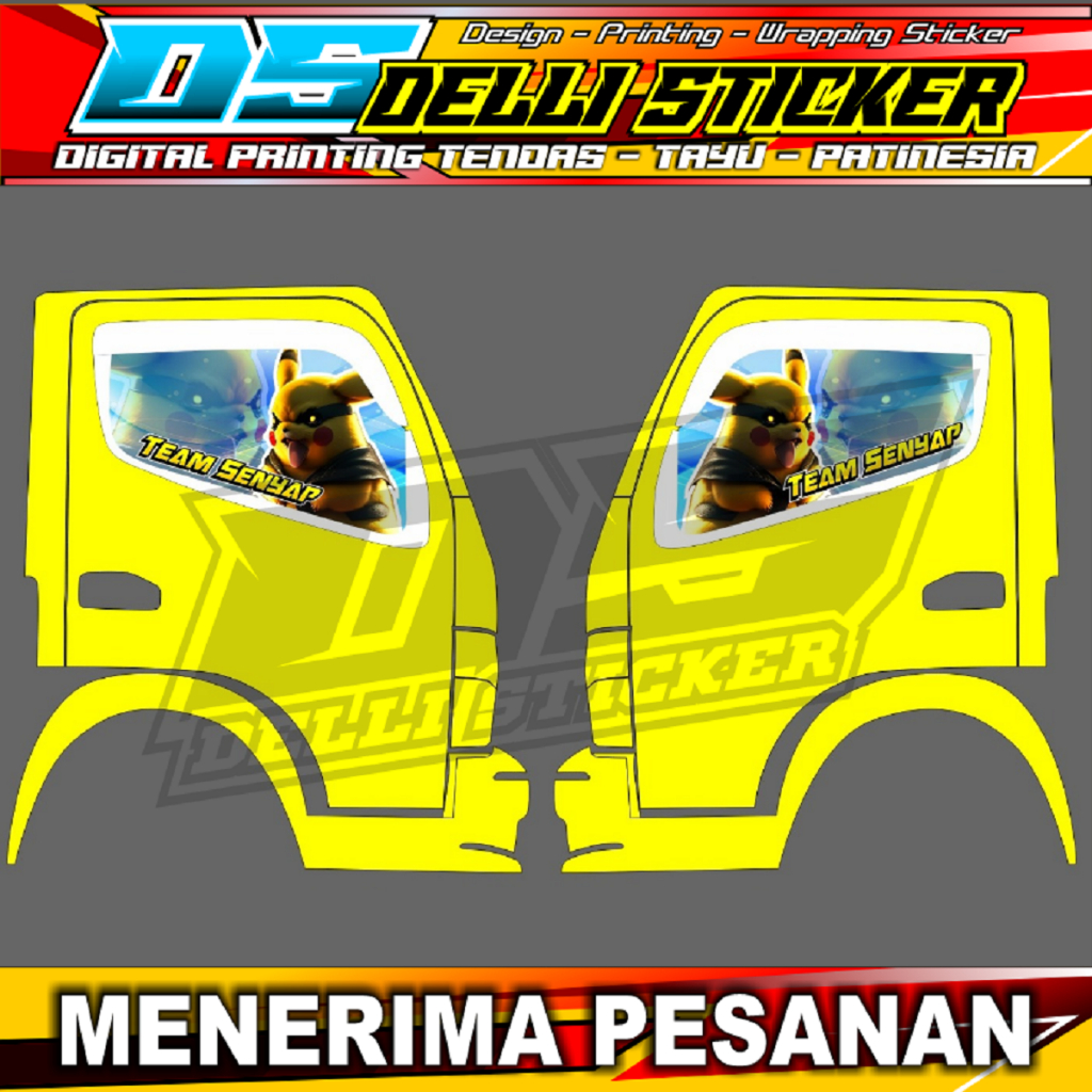 Jual Stiker Kaca Samping Truk One Way Kaca Truk Canter Gambar Pokemon Tulisan Team Senyap