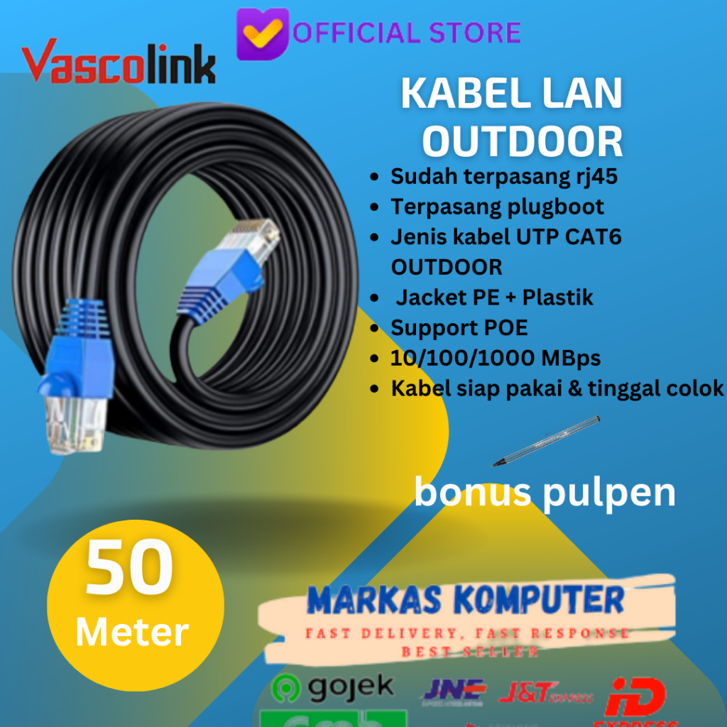 Jual KABEL UTP LAN CAT 6 OUTDOOR 50 METER TERPASANG RJ45 PLUGBOOT CAT6 ...