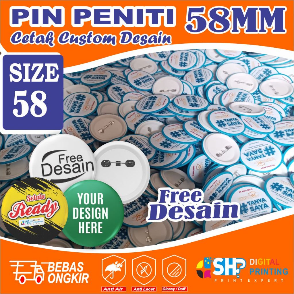 Jual Pin Peniti Bebas Desain Custom Suka Suka Ukuran 58mm Glossy/Doff ...