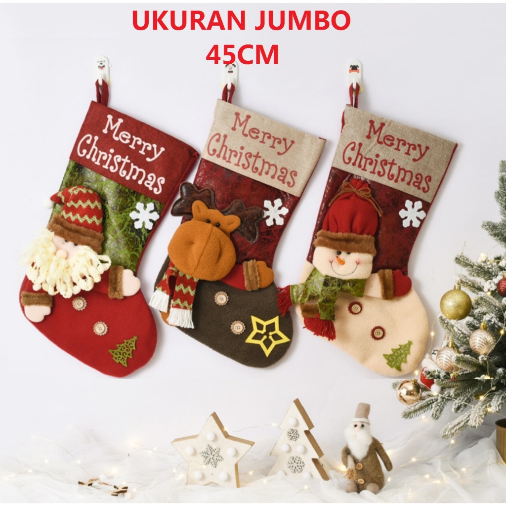 Jual Stocking Kaos Kaki Natal UKURAN JUMBO 45CM Christmas Xmas Sock ...