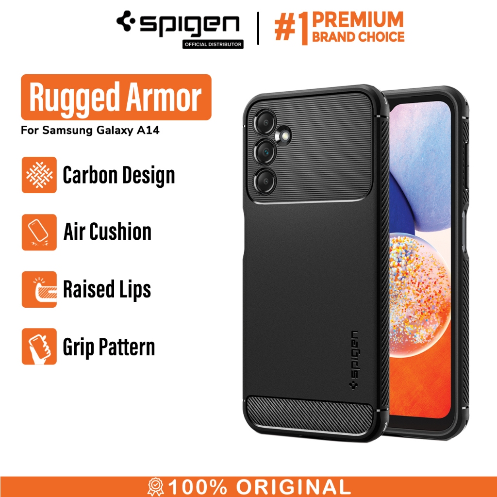 Jual Case Samsung Galaxy A14 5G Spigen Rugged Armor Carbon TPU Soft Casing | Shopee Indonesia