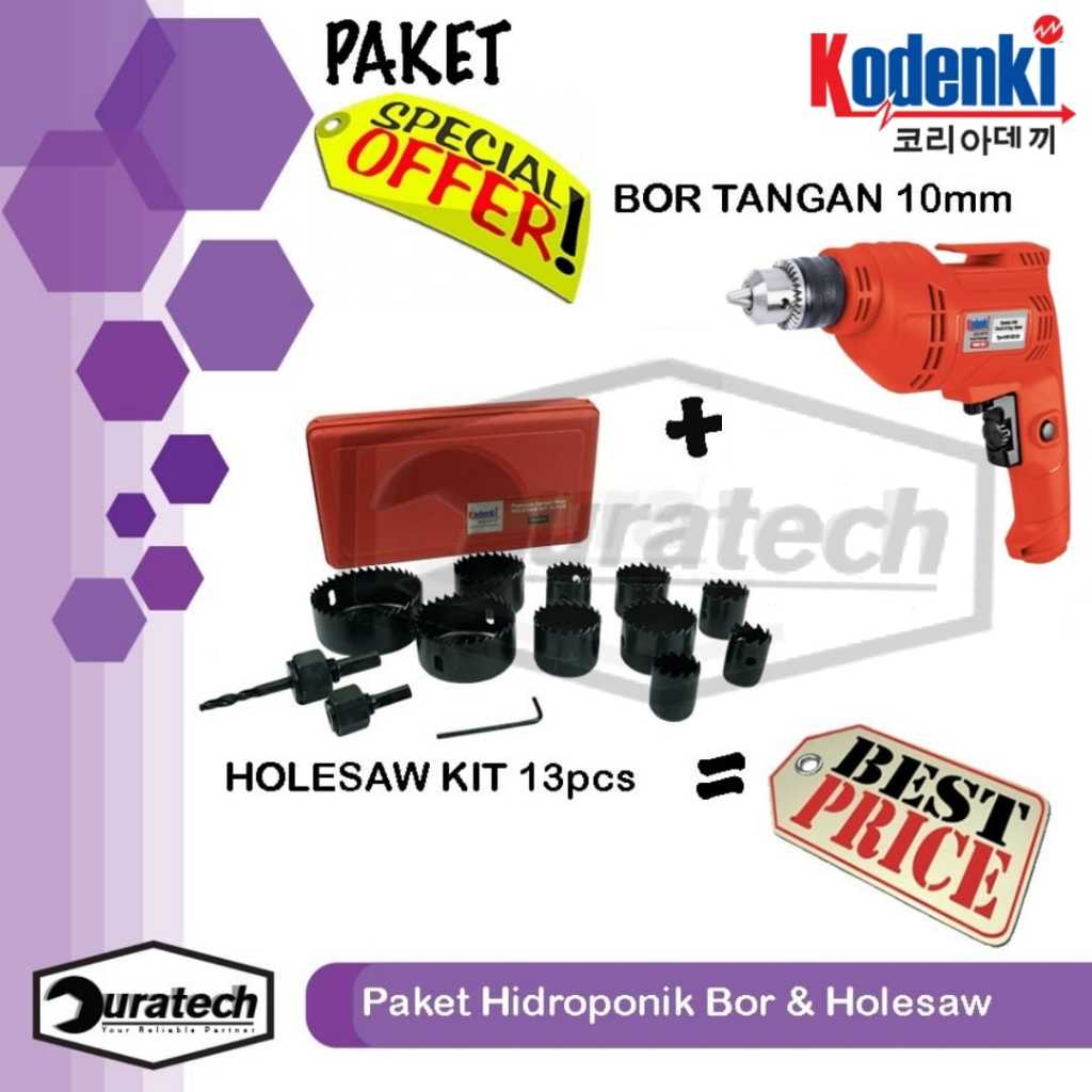 Jual Paket hidroponik mesin bor 10mm kodenki KDK-ED102 dan hole saw set kit 13 pcs kodenki KDK ...