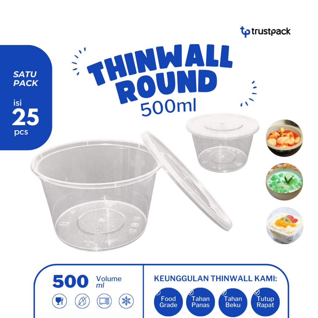 Jual Thinwall Klir Mangkok 500ML R Datar - Mangkuk Datar 500 ml isi 25 pcs | Shopee Indonesia