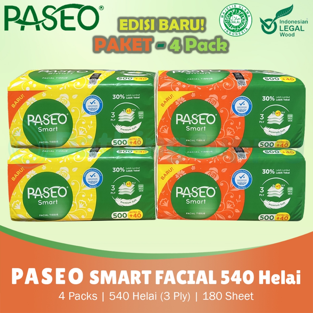 Jual ( PAKET 4 PCS ) Tissue Facial Paseo Smart 540 Helai - 3 Ply Tisu ...