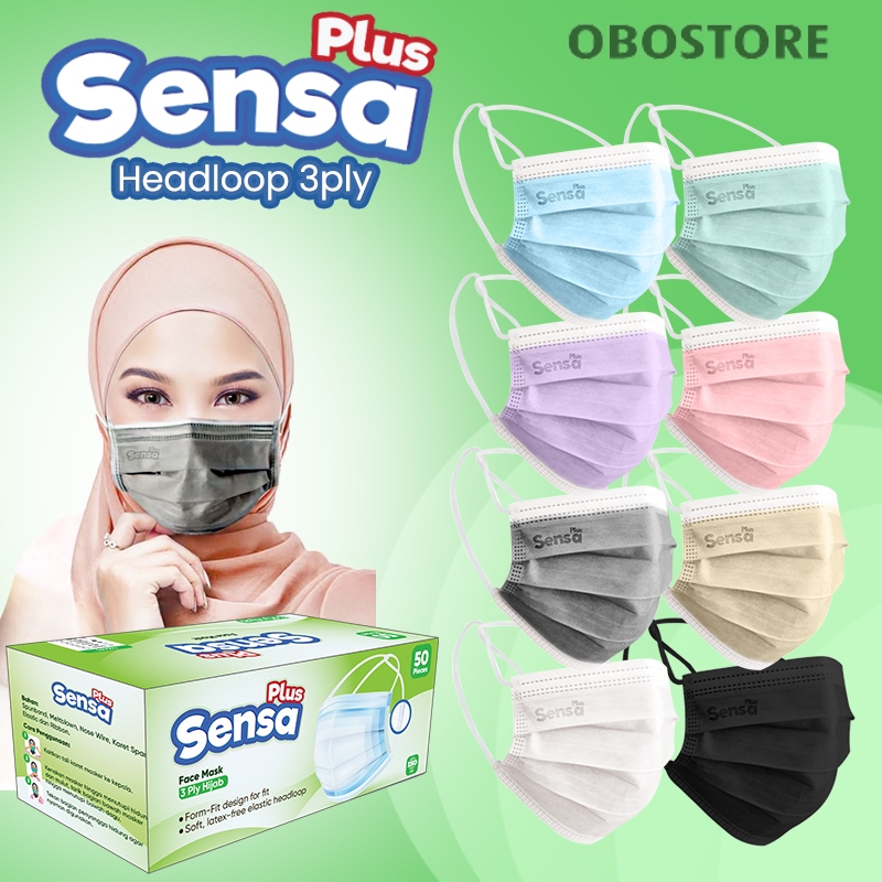 Jual Masker Hijab Sensa Plus 3ply ( isi 50 pcs ) | Shopee Indonesia