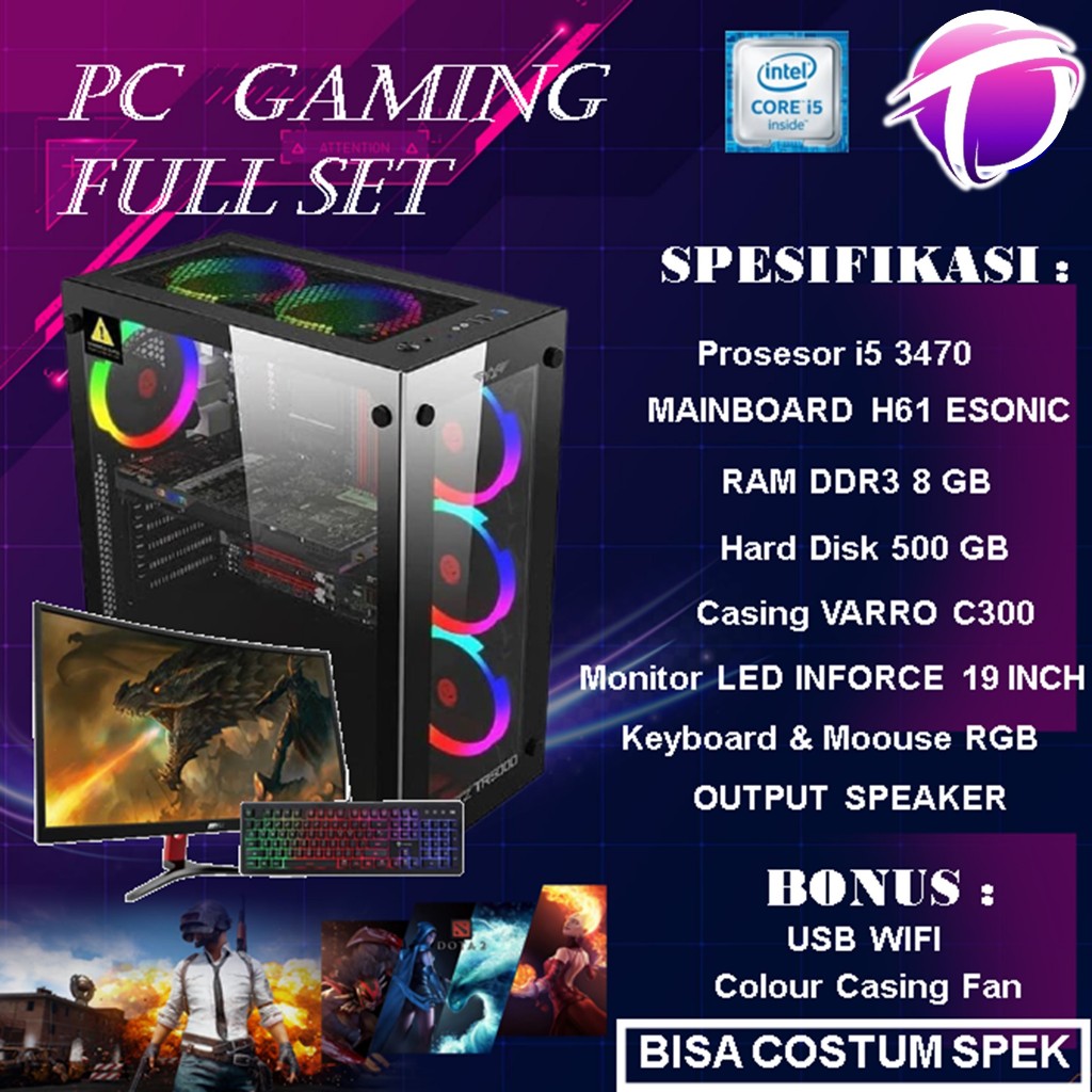 Jual Pc Komputer Rakitan Cpu Gaming Full Set Murah Core I5 3470 Fullset 3 Jutaan Editing ...