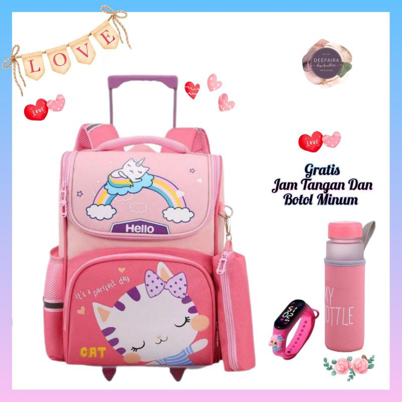 Jual COD Tas Troli Koper Dorong Double Model HELLO C4TS Kucing RAINBOW Ransel Sekolah Anak ...