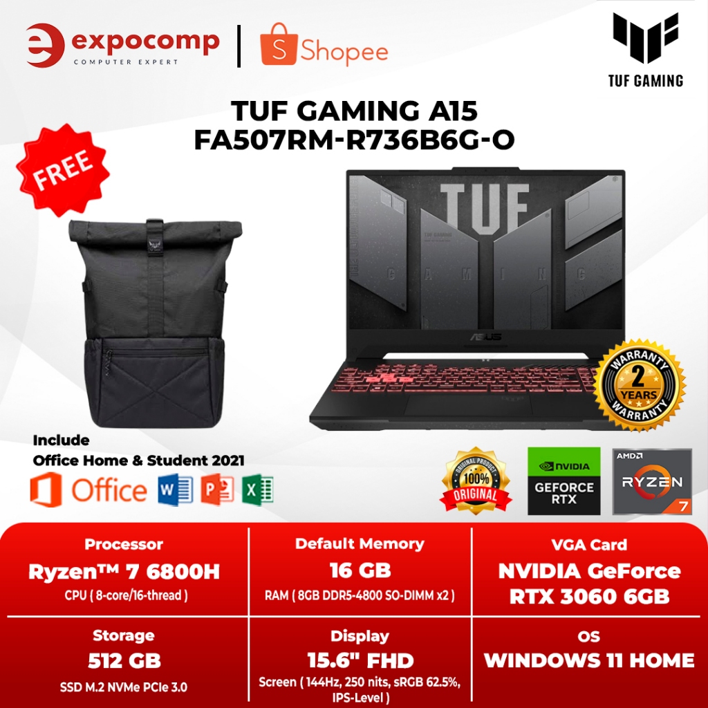 Jual ASUS TUF GAMING A15 FA507RM-R736B6G-O GREY RYZEN 7-6800H RTX3060 ...