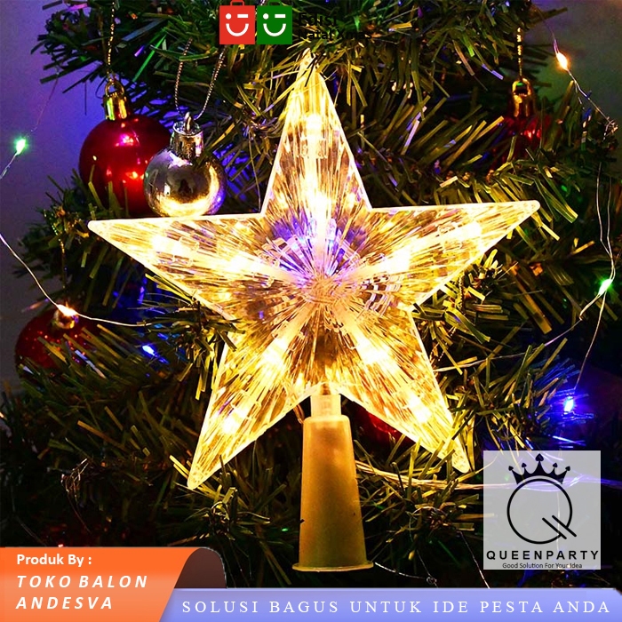 Jual top bintang pohon natal warm white / lampu led hiasan natal star ...