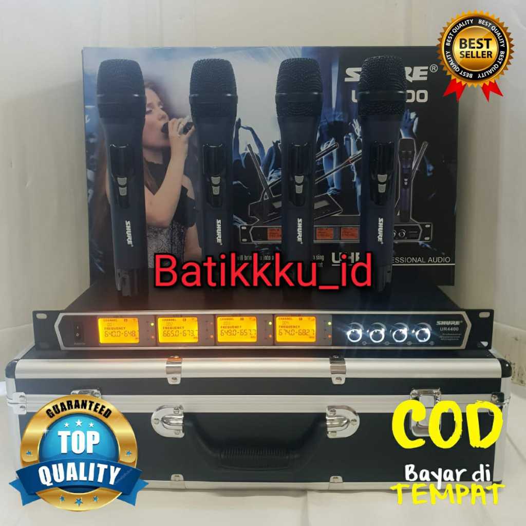 Jual Mic Wireless SH UR 4400 UR4400 FREE KOPER 4 MIC HANDHELD LAYAR PUTIH | Shopee Indonesia