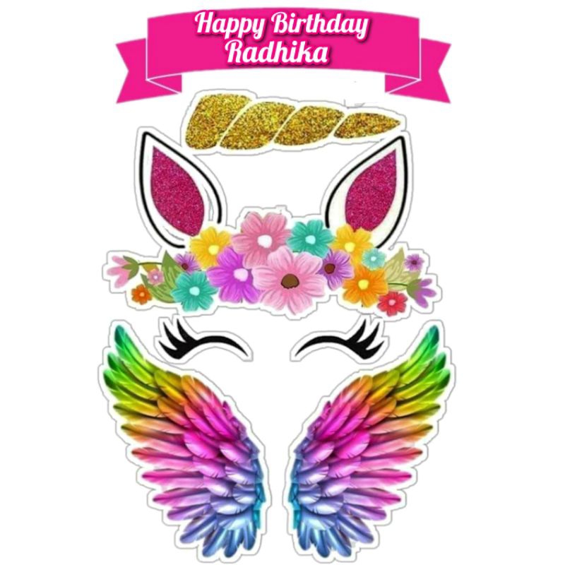 Jual Topper kue cake unicorn tanduk sayap free nama dan ucapan | Shopee ...