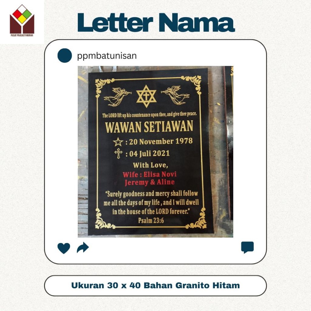 Jual Letter Nama Batu Nisan Ukuran 30 x 40 Granito Hitam | Shopee Indonesia
