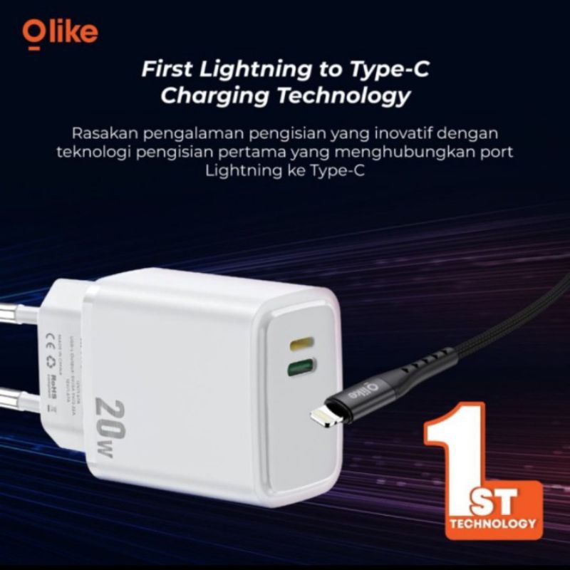 Jual Olike C402 20w power adapter lightning to type c dan type c output ...