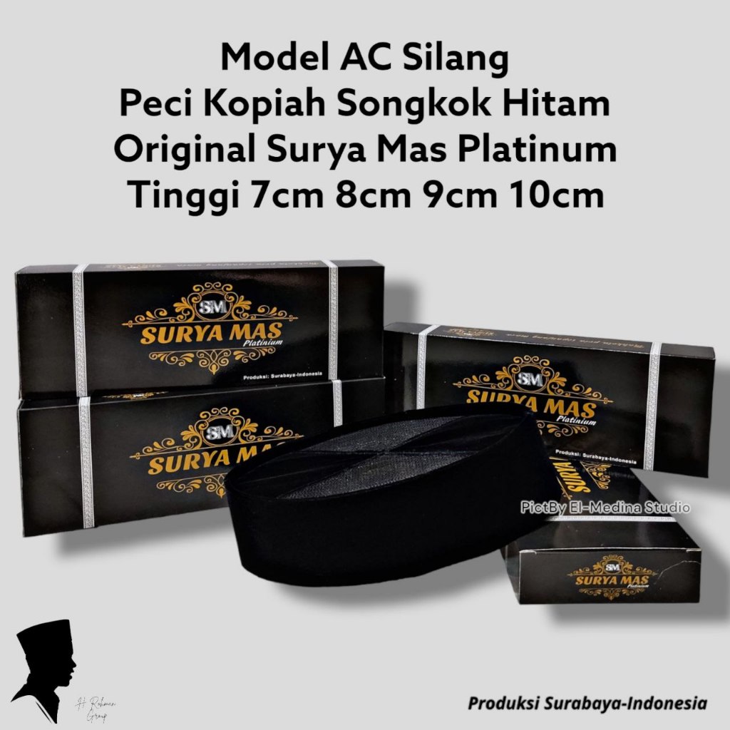Jual Peci Kopiah Hitam Polos AC Silang Merk Suryamas Platinum Tinggi ...