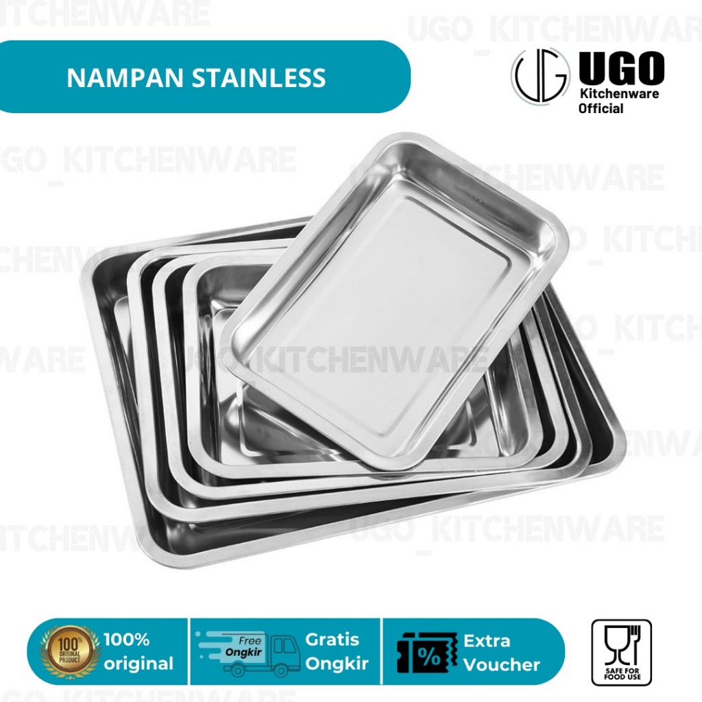 Jual BERINDO Nampan Saji Baki Tray Makanan Stainless Steel Segi Kotak ...