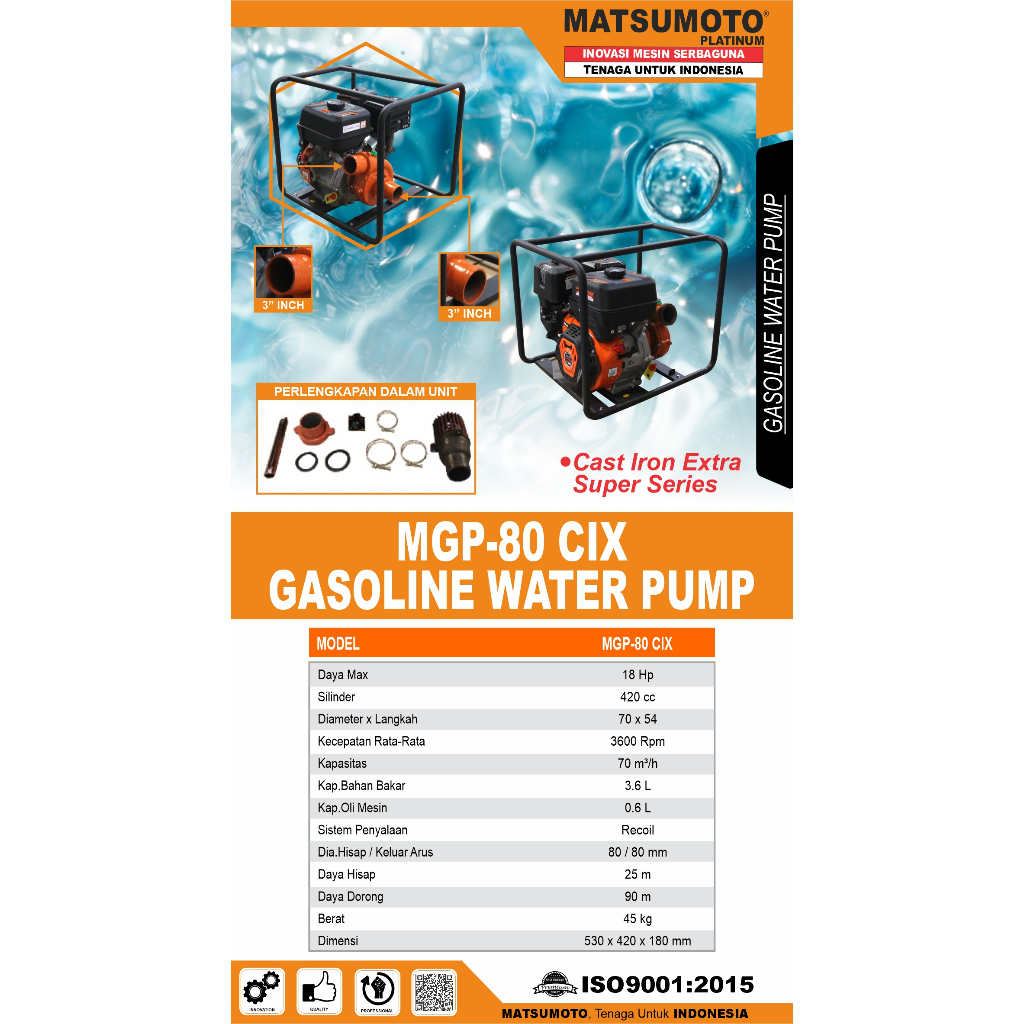 Jual MATSUMOTO POMPA AIR IRIGASI 3" CAST IRON PUMP MGP 80 CIX GASOLINE ...