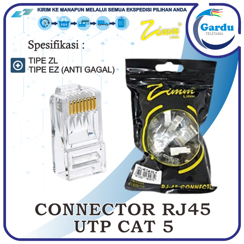 Jual Connector RJ45 UTP Cat 5 ZimmLink ZL / EZ (Anti Gagal) | Shopee ...