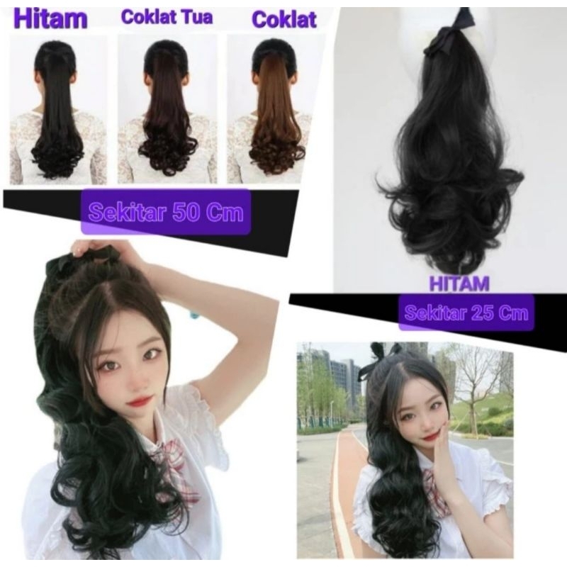 Jual HAIR CLIP PONYTAIL KOREA RAMBUT PALSU WIG CURLY TALI KUNCIR WIG ...