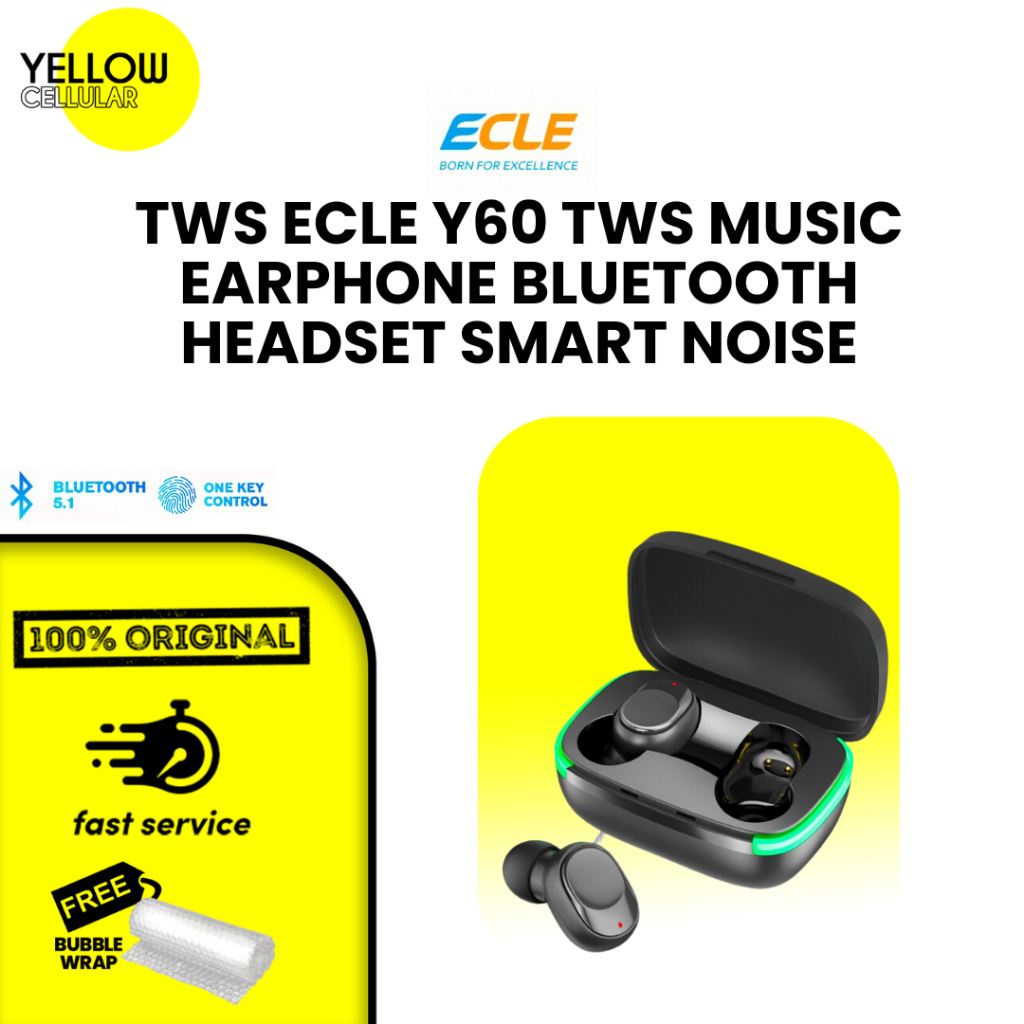 Jual TWS ECLE Y60 TWS MUSIC EARPHONE BLUETOOTH HEADASET SMART NOISE ...