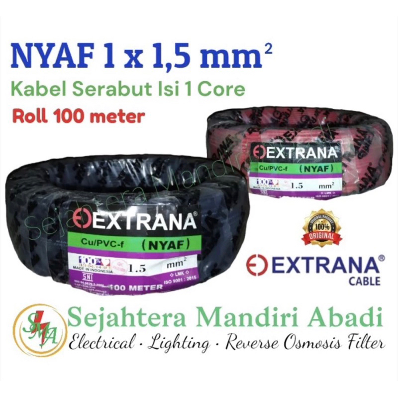 Jual Kabel NYAF 1x1,5 Extrana 100m Kabel Serabut Isi 1 Single Core warna Merah dan Hitam ...